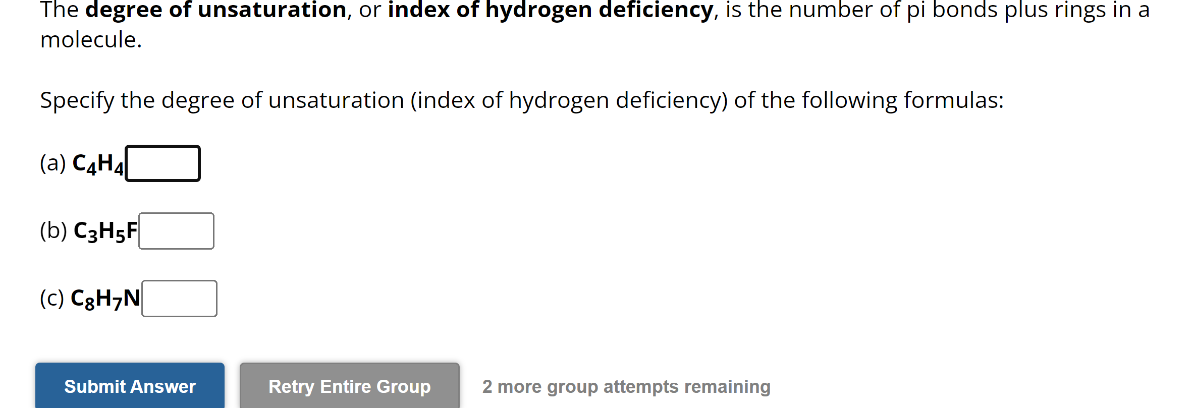 Solved The degree of unsaturation, or index of hydrogen | Chegg.com