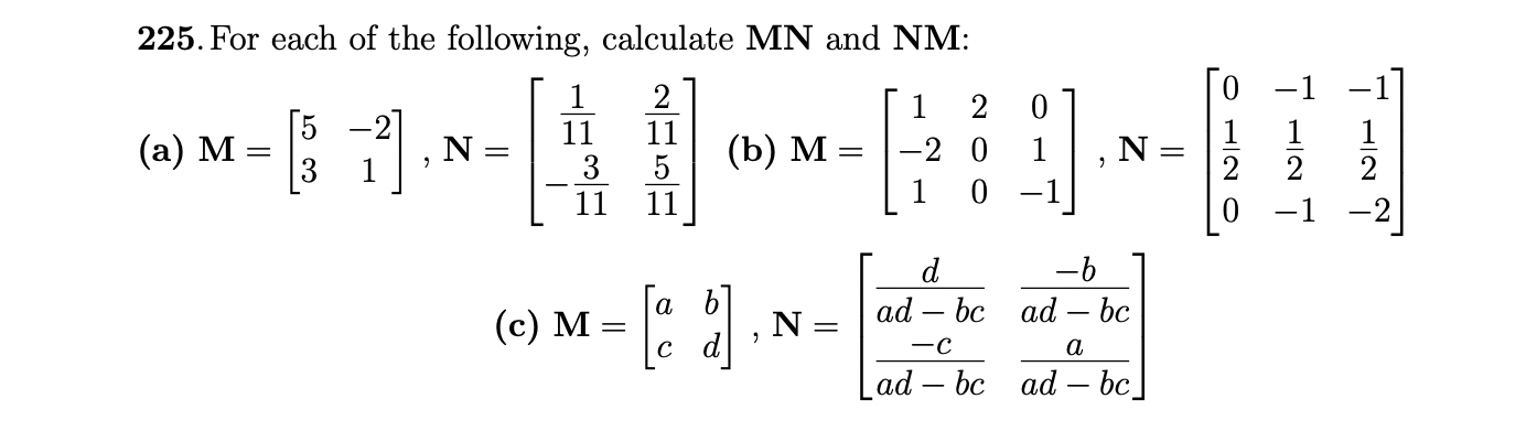 Solved For each of the following, calculate MN ﻿and NM | Chegg.com