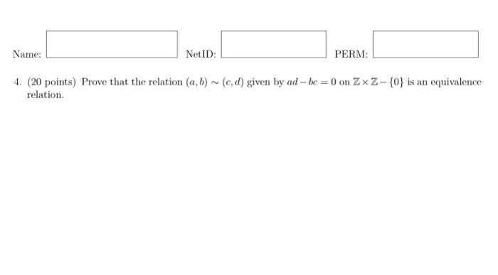 Solved Name: NetID: PERM: 4. (20 points) Prove that the | Chegg.com