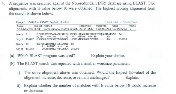 Solved A sequence was searched against the Non-redundant | Chegg.com