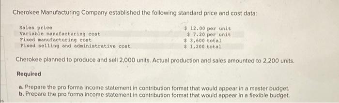Solved Cherokee Manufacturing Company established the | Chegg.com