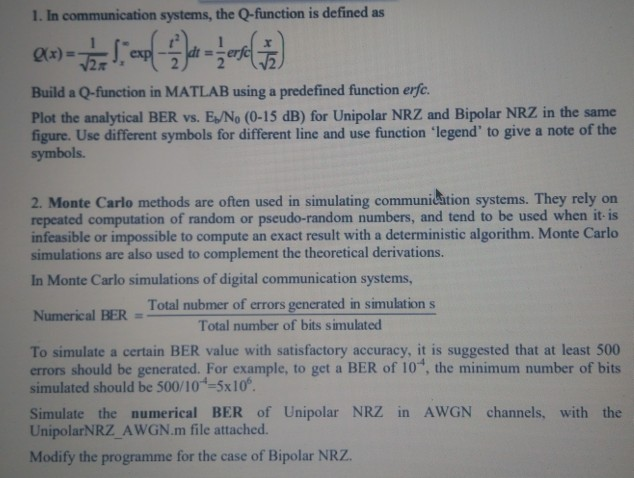 1. In communication systems, the Q-function is | Chegg.com
