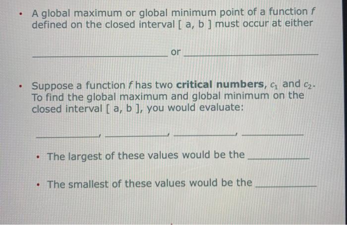 Solved . A global maximum or global minimum point of a | Chegg.com
