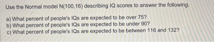 Solved Use the Normal model N (100,16) describing IQ scores | Chegg.com