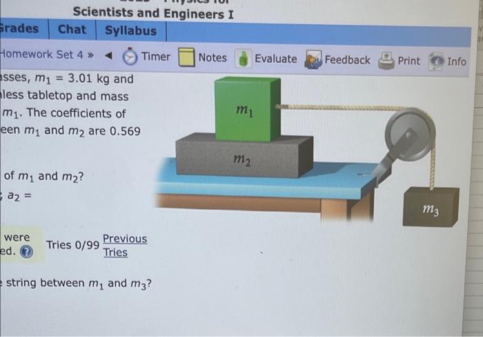 Solved As shown in the figure, two masses, m1=3.01 kg and | Chegg.com