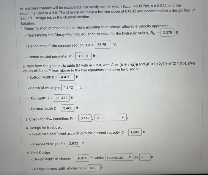 Solved An earthen channel will be excavated into sandy soil | Chegg.com