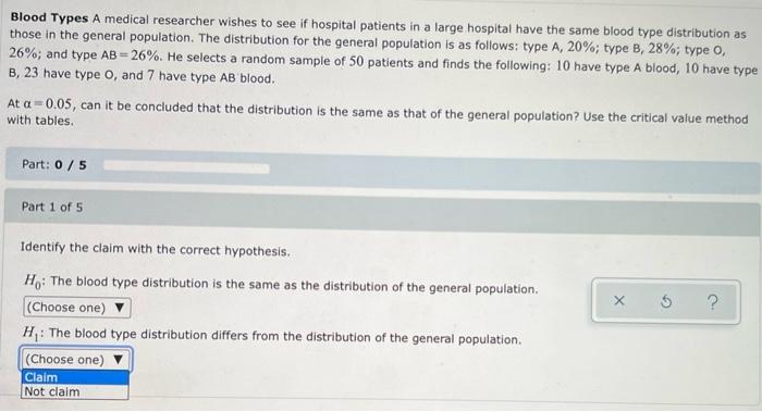 Solved Blood Types A medical researcher wishes to see if | Chegg.com