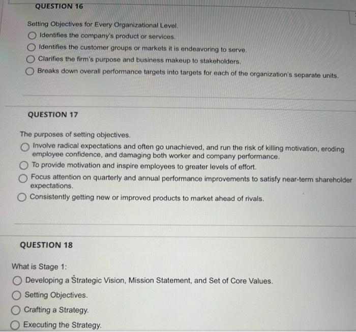 Solved Setting Objectives for Every Organizational Level: | Chegg.com