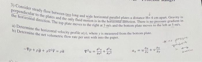 3) Consider steady flow between two long and wide | Chegg.com