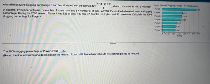 Solved A buseball player's slugging percentage S can be | Chegg.com