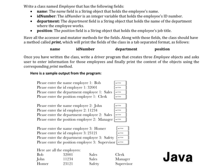 Solved Write a class named Employee that has the following | Chegg.com