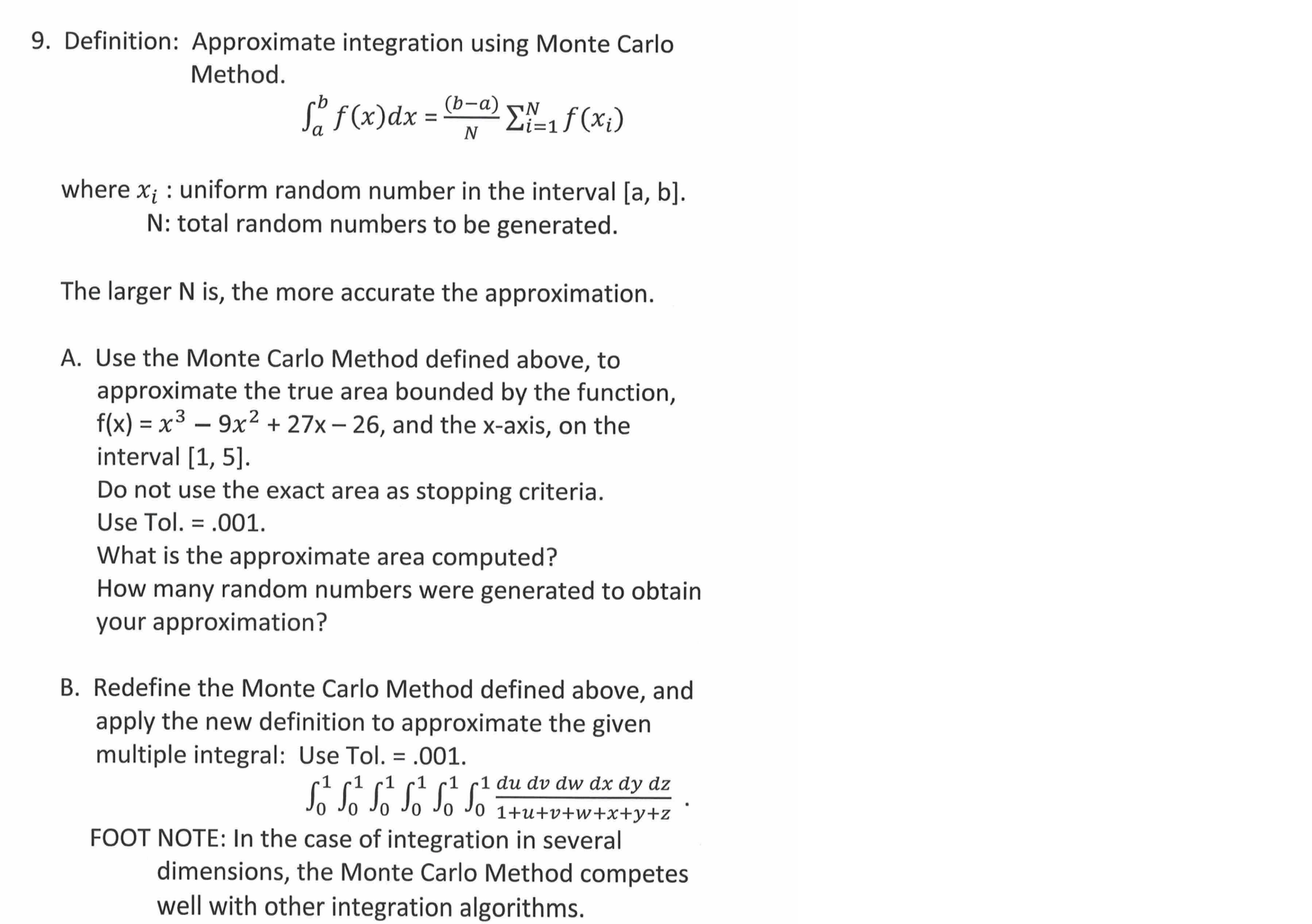 Definition: Approximate integration using Monte | Chegg.com