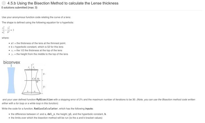 Solved 4.5.b Using the Bisection Method to calculate the | Chegg.com
