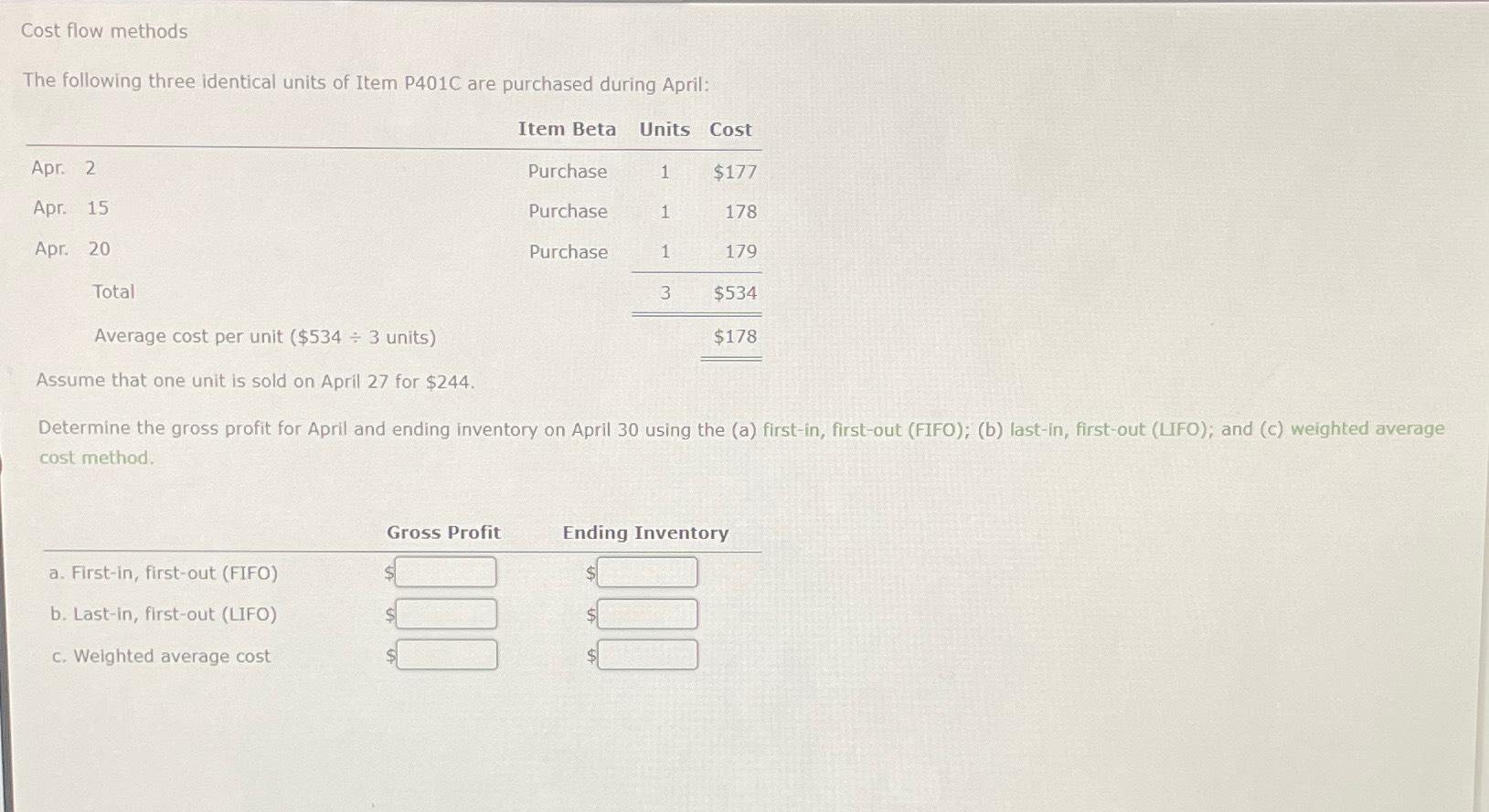Solved Cost flow methodsThe following three identical units | Chegg.com