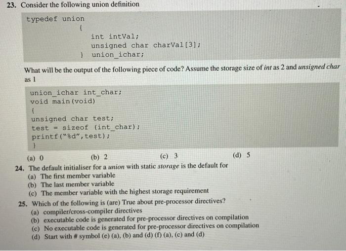 Solved 23. Consider the following union definition typedef | Chegg.com