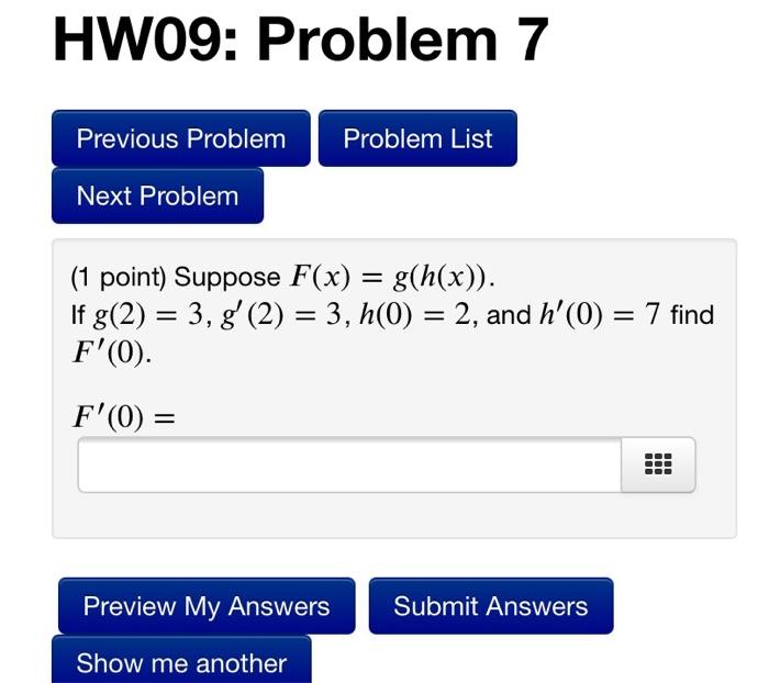 Solved HW09: Problem 7 Previous Problem Problem List Next | Chegg.com
