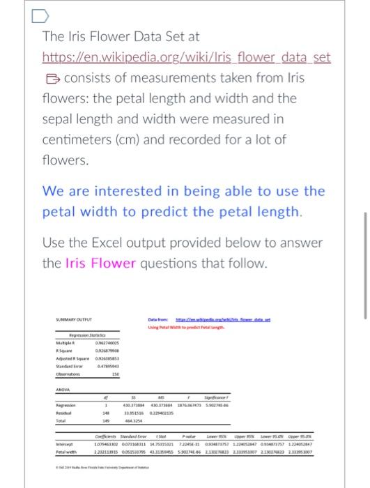 The Iris Flower Data Set at | Chegg.com