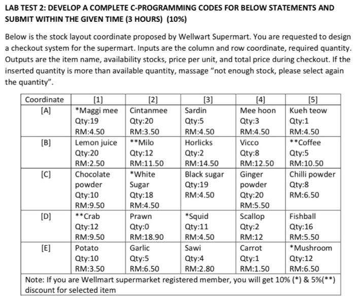 Solved LAB TEST 2: DEVELOP A COMPLETE C-PROGRAMMING CODES | Chegg.com
