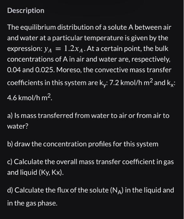 Solved Description The equilibrium distribution of a solute | Chegg.com
