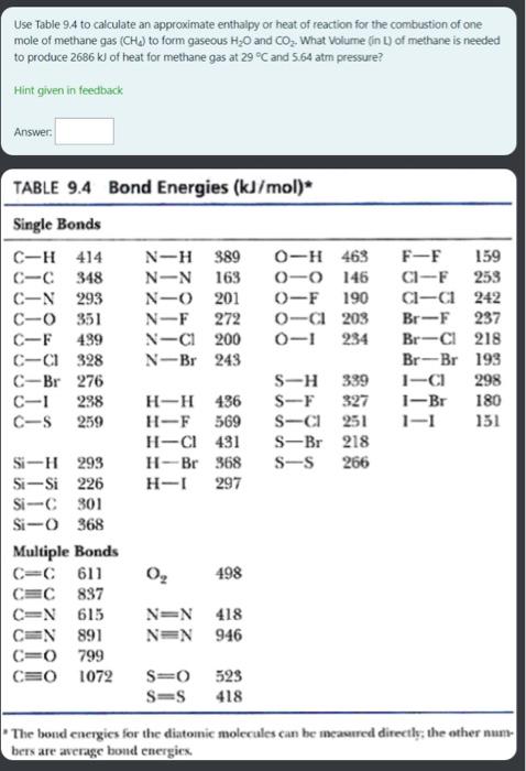 Solved Use Table 9.4 to calculate an approximate enthalpy or | Chegg.com