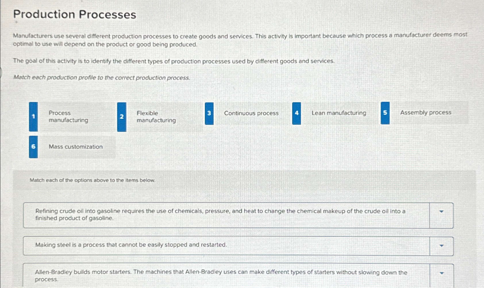 Solved Production ProcessesManufacturers use several | Chegg.com