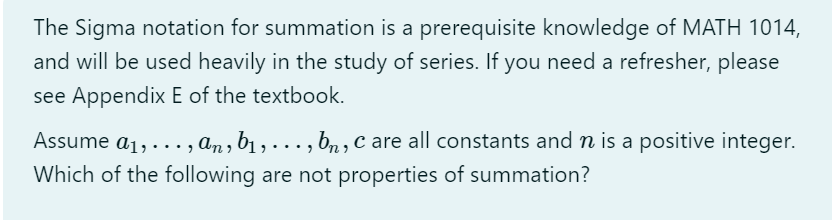Solved The Sigma notation for summation is a prerequisite | Chegg.com
