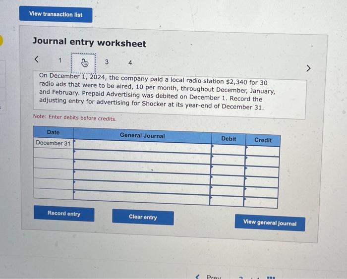 Solved Journal entry worksheet On December 1,2024 , the | Chegg.com