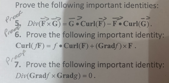 Solved Prove the following important identities: prose 5, | Chegg.com
