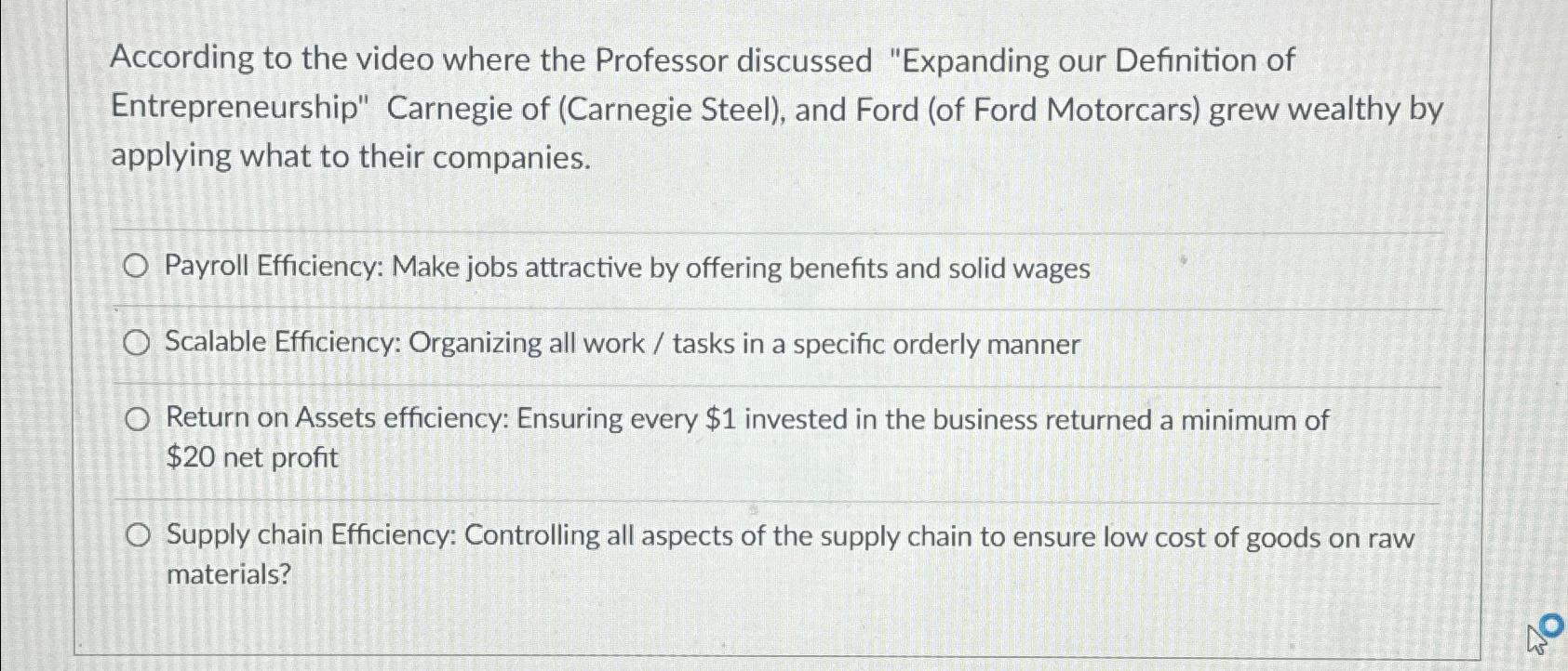 Solved According to the video where the Professor discussed | Chegg.com