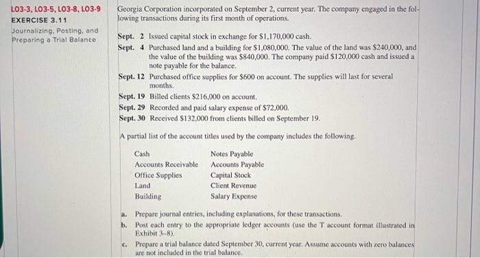 Solved LO3-3, LO3-5, L03-8, LO3-9 EXERCISE 3.11 | Chegg.com