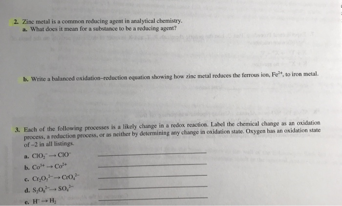 Solved 2. Zine metal is a common reducing agent in | Chegg.com
