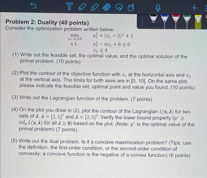 Solved то Problem 2: Duality (40 points) Consider the | Chegg.com