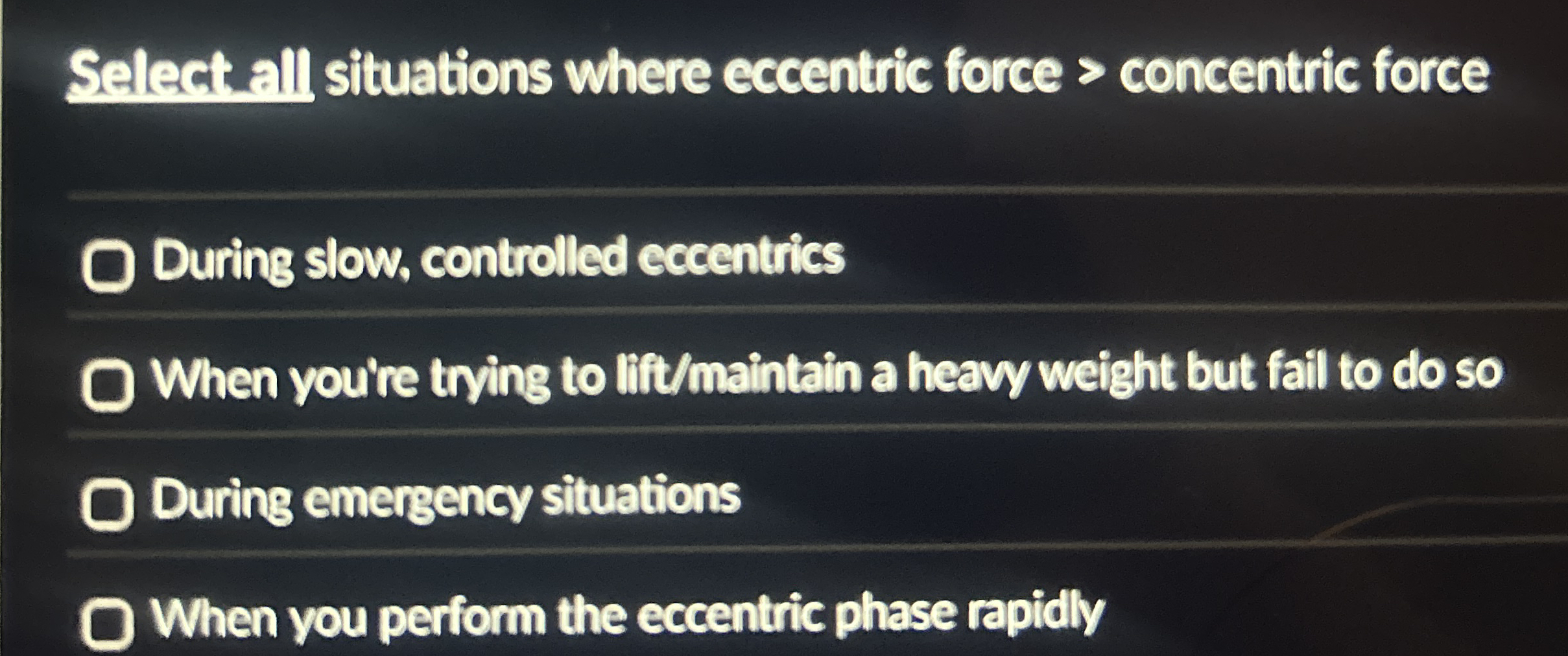 Solved Select all situations where eccentric force > | Chegg.com