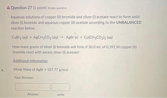 Solved Aqueous solutions of copper (II) bromide and silver | Chegg.com