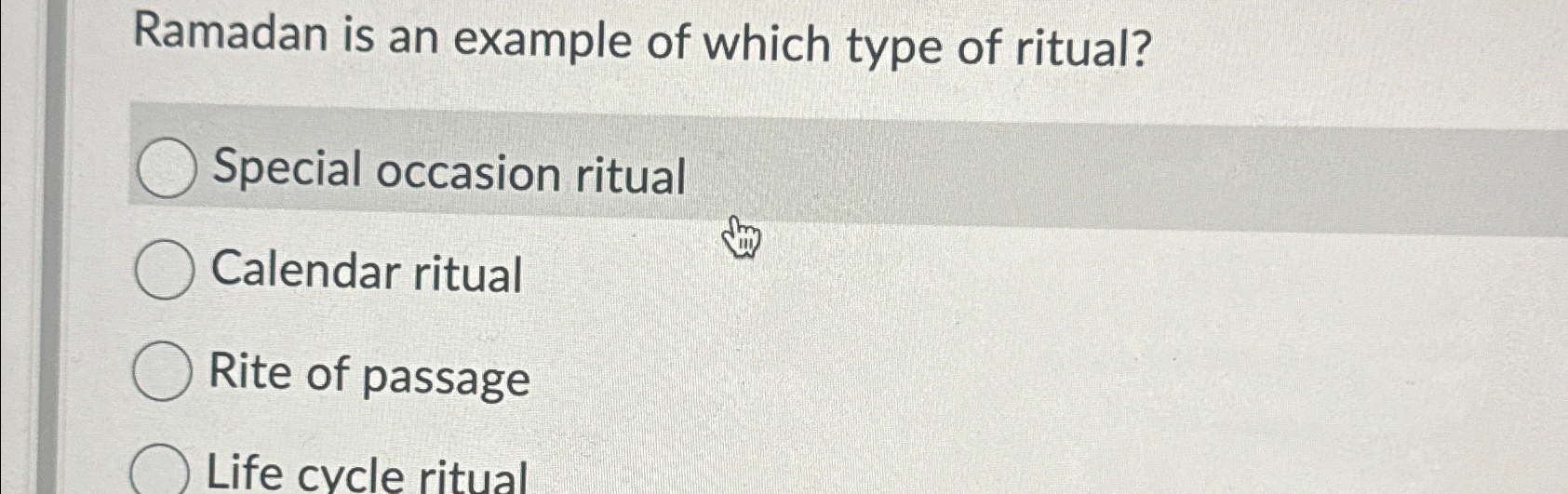 Solved Ramadan is an example of which type of ritual?Special | Chegg.com