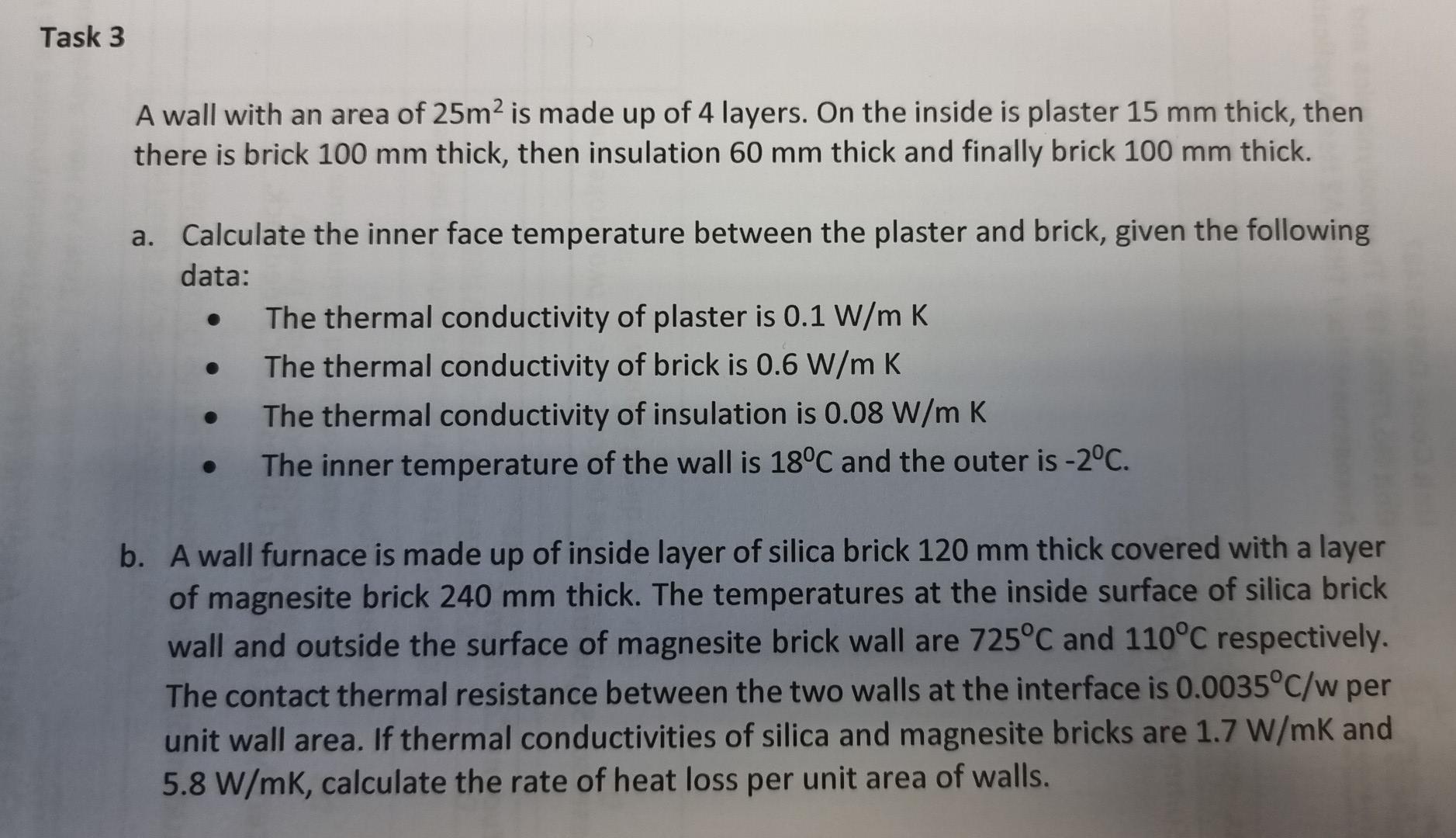 Solved Task 3 A wall with an area of 25m2 is made up of 4 | Chegg.com
