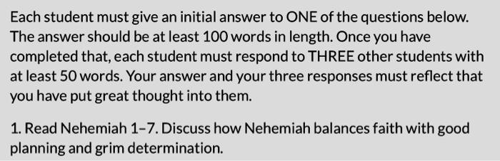 Solved Each student must give an initial answer to ONE of | Chegg.com