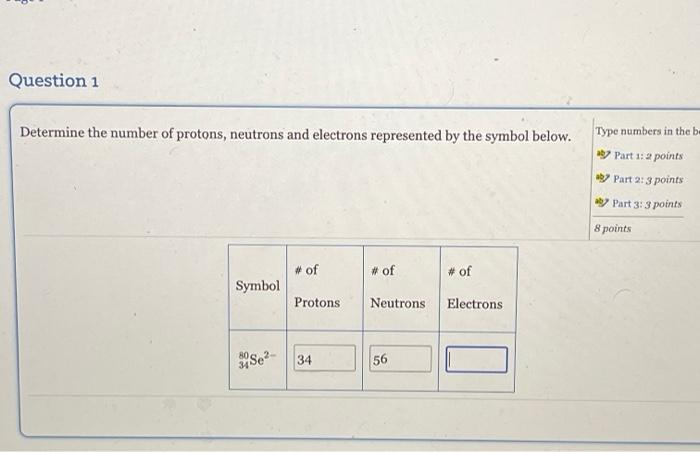 Solved Question 1 Determine the number of protons, neutrons | Chegg.com