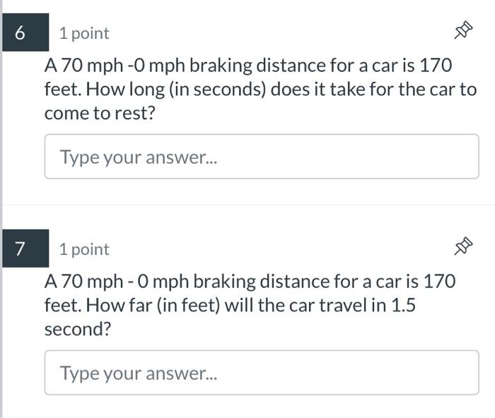 Solved A 70 mph -0 mph braking distance for a car is 170 | Chegg.com