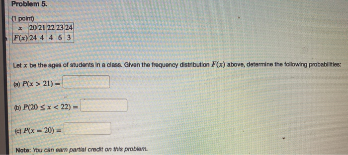 Solved Problem 5. (1 point) * 20 21 22 23 24 F(x) 24 4 4 6 3 | Chegg.com