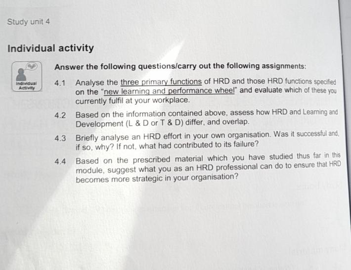 Study unit 4 Individual Activity Individual activity | Chegg.com
