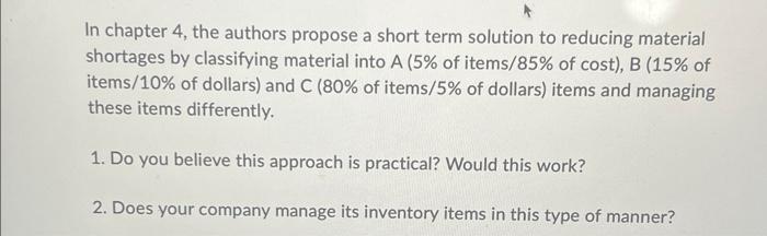 Solved In chapter 4 , the authors propose a short term | Chegg.com