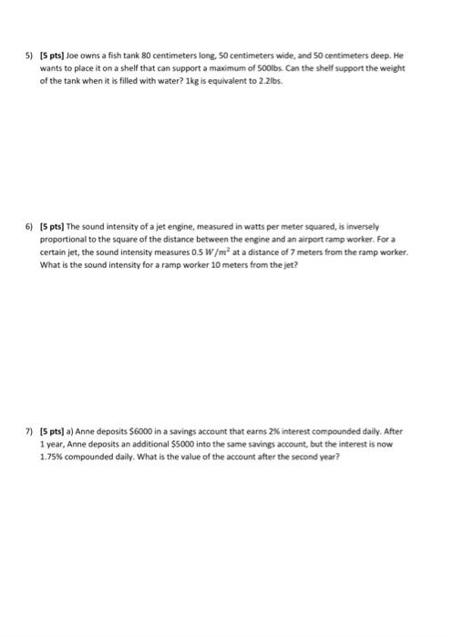 Solved 5) [5 pts] Joe owns a fish tank 80 centimeters long, | Chegg.com