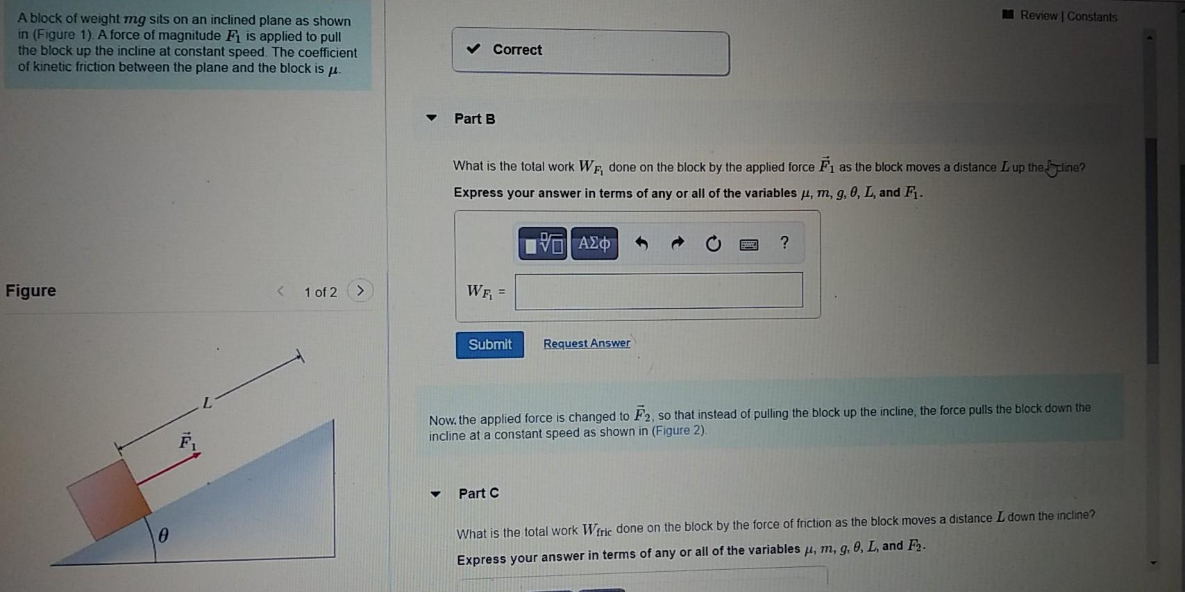 Solved Review Constants A block of weight mg sits on an | Chegg.com