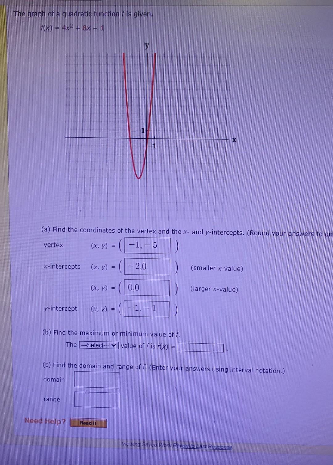 Solved The graph of a quadratic function f is given. | Chegg.com
