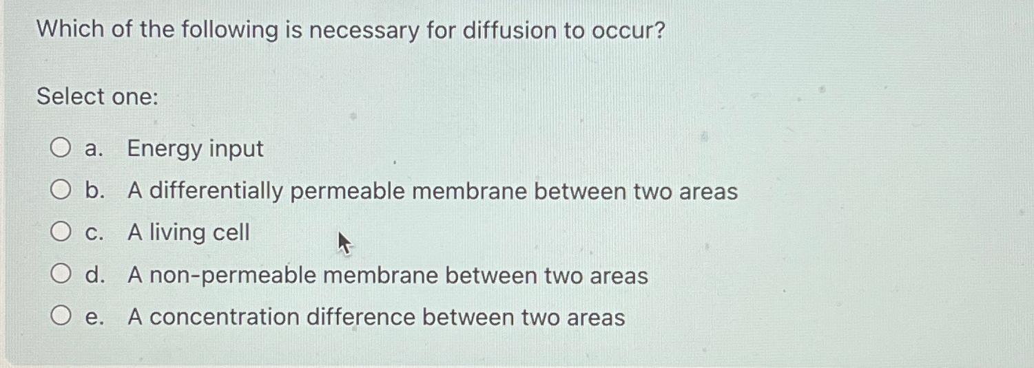 Solved Which of the following is necessary for diffusion to | Chegg.com