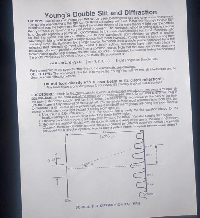 Young's Double Slit and Diffraction THEORY: One of | Chegg.com