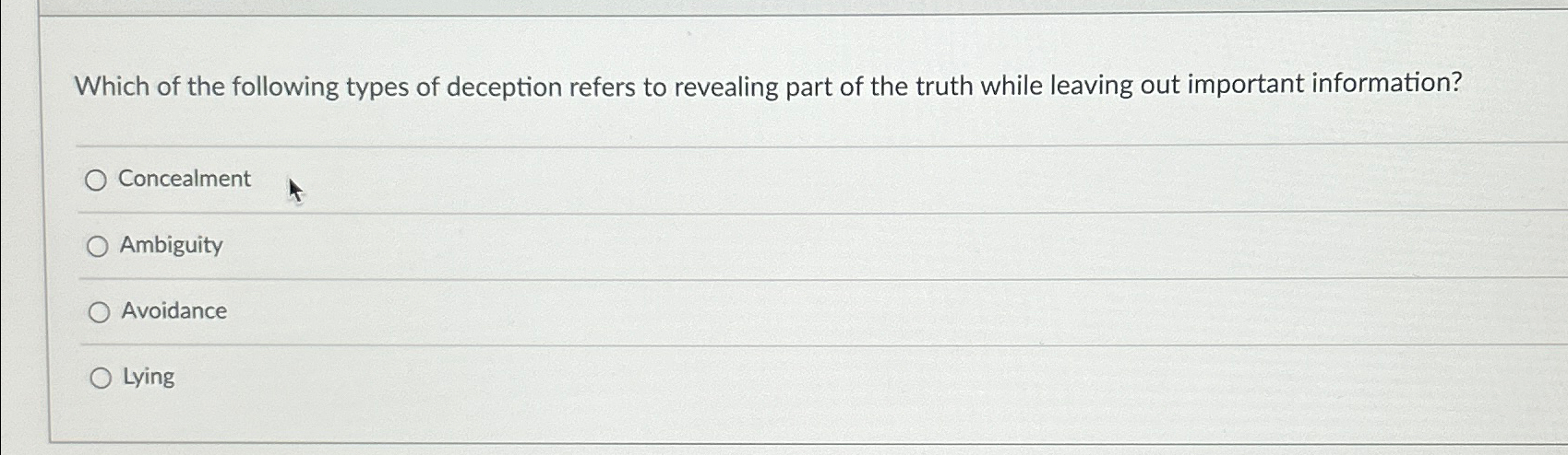 Solved Which of the following types of deception refers to | Chegg.com
