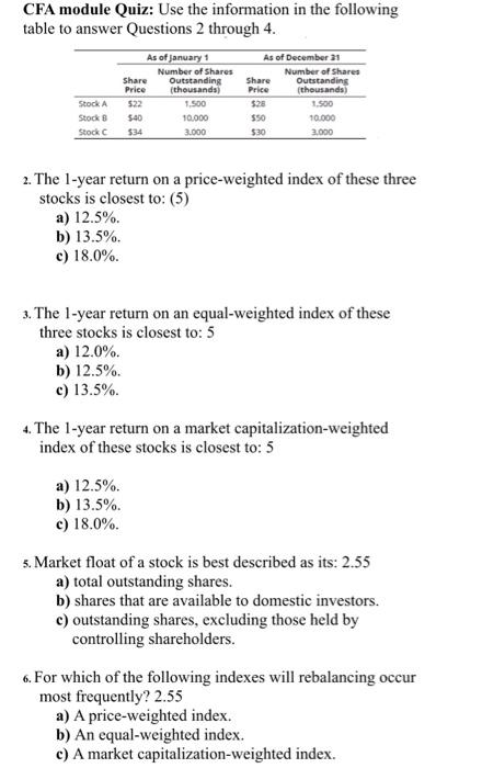 Solved CFA module Quiz: Use the information in the following | Chegg.com