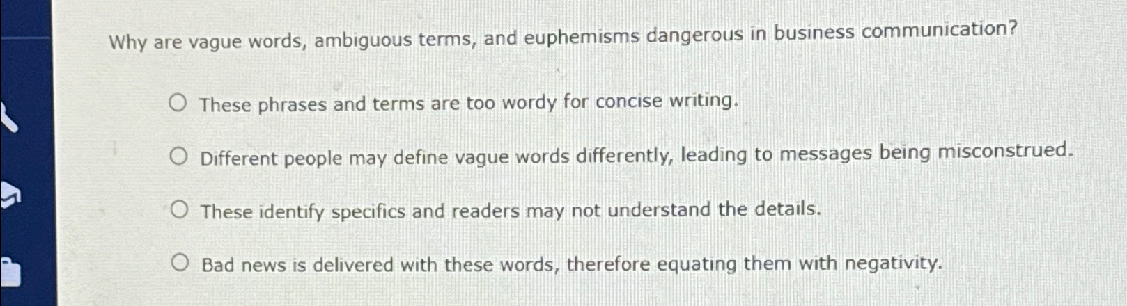 Solved Why are vague words, ambiguous terms, and euphemisms | Chegg.com